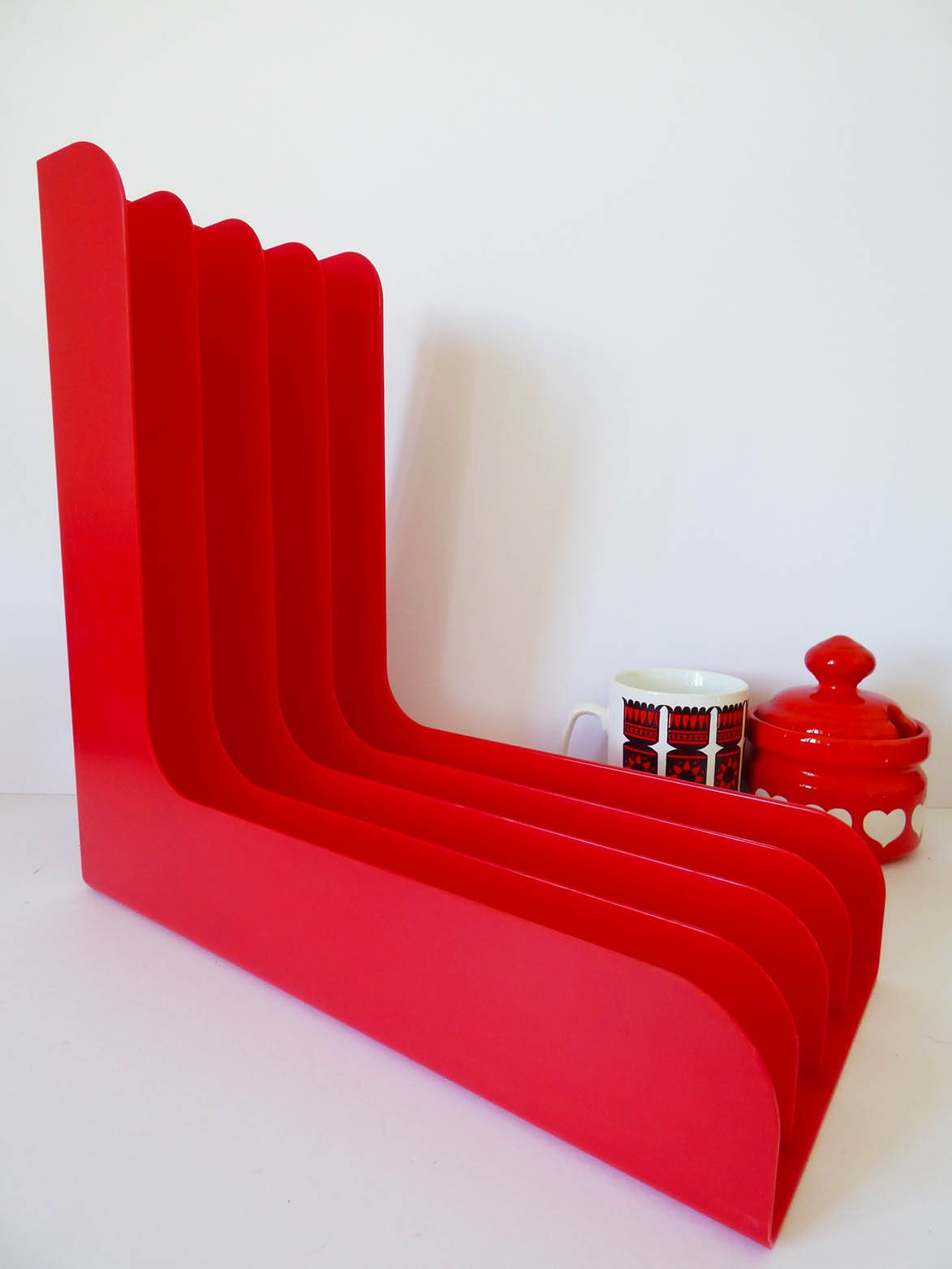 Vintage record rack holder 1970's red plastic