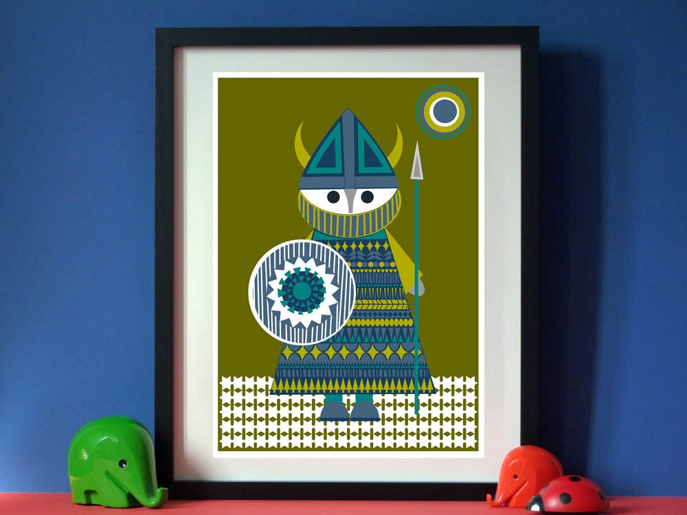 Vintage inspired Danish Viking A3 print Vintage Mid-century style print