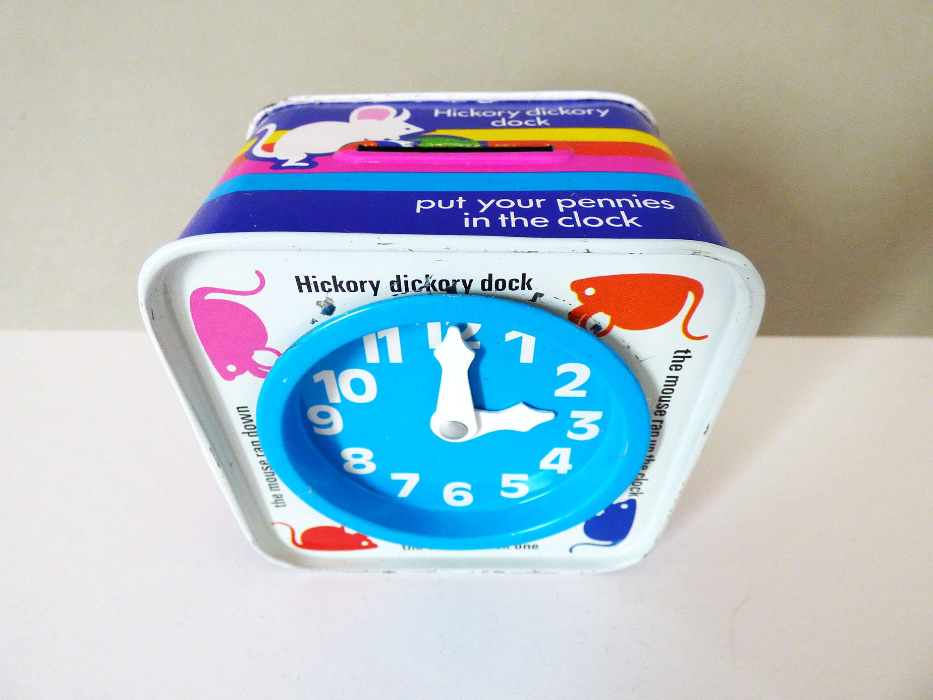 1970's Vintage tin clock money box chad valley