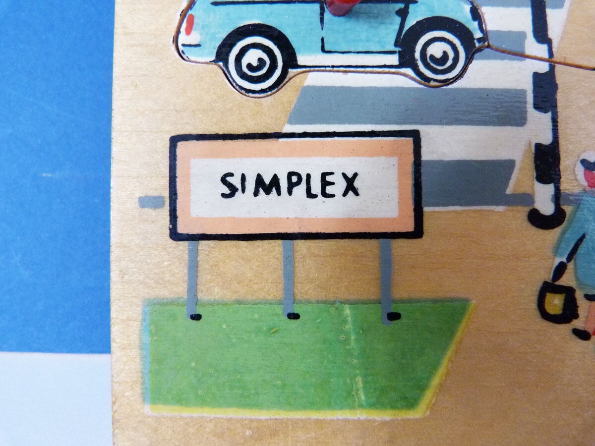 Vintage wooden Simplex cars and vehicles puzzle tray