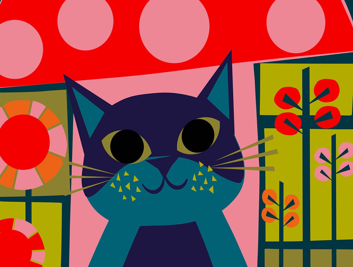 Toadstool Cat Print by Jay Kaye A4 or A3 Sized Print - Etsy