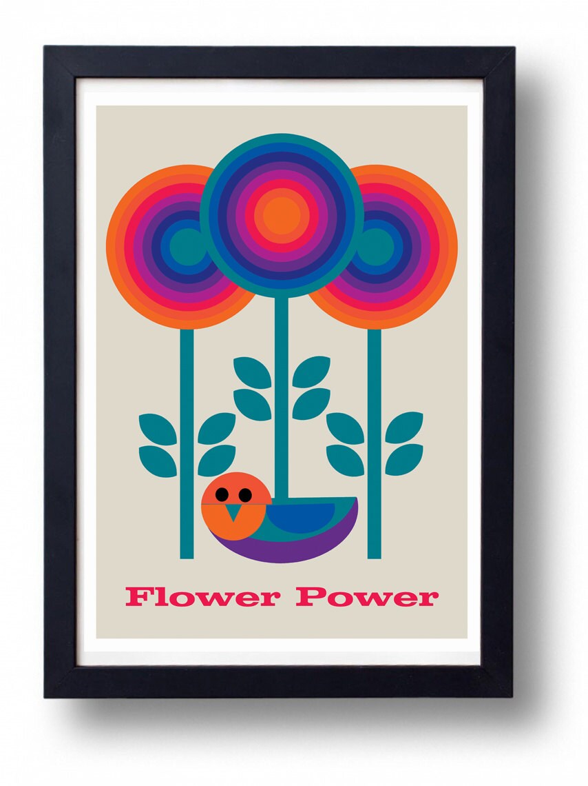SALE Vintage inspired Flower Power A3 print Vintage Mid-century style print