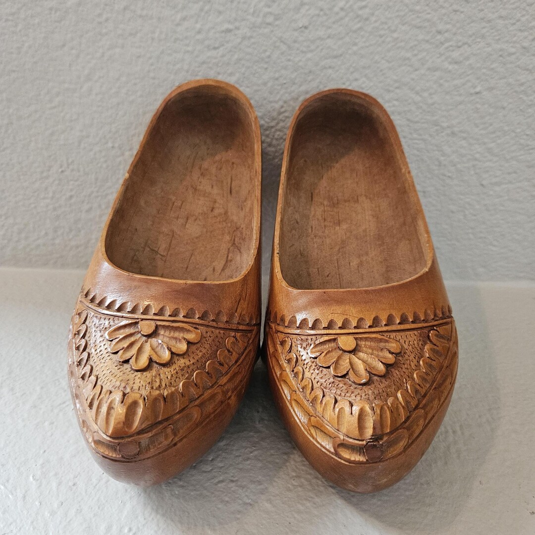 Vintage Spanish Carved Wooden Clogs – "madrenas" Shoes, Hand Carved ...
