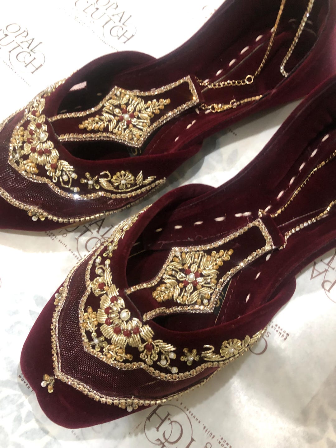 Maroon Velvet Khussa Shoes: Embroidered Pakistani Jutti - Etsy