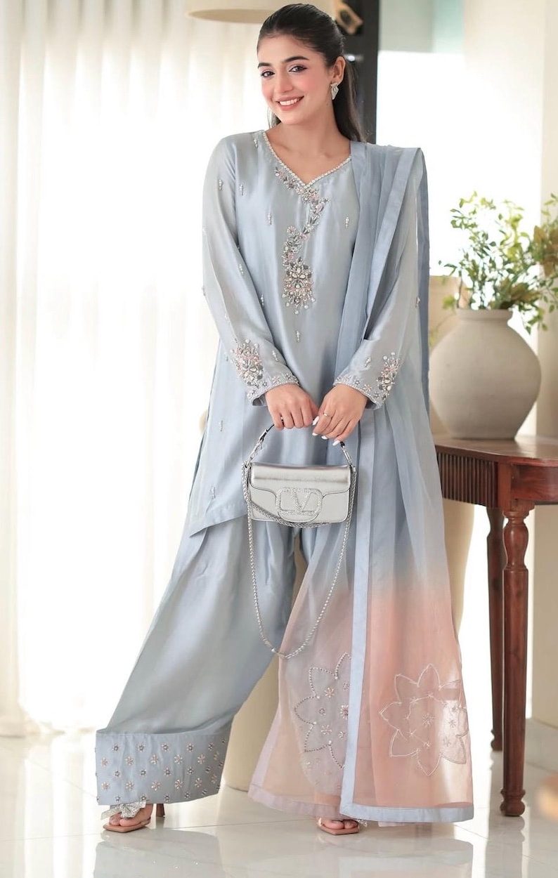 Sky Blue Farshi Shalwar Kameez | Russian Silk Punjabi Suit - Etsy
