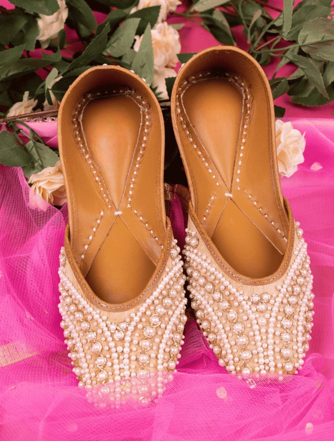 Ivory Pearl Bridal Jutti: Handmade Punjabi Wedding Flats,pearls Shoes ...