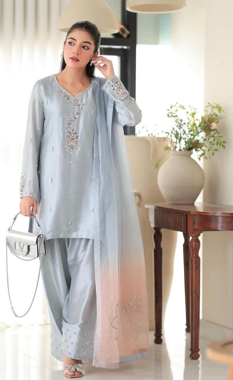 Sky Blue Farshi Shalwar Kameez | Russian Silk Punjabi Suit - Etsy