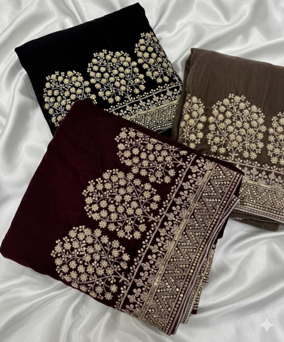 Maroon/black, Brown Velvet Bridal Shawl: Embroidered Wedding Duppata - Etsy