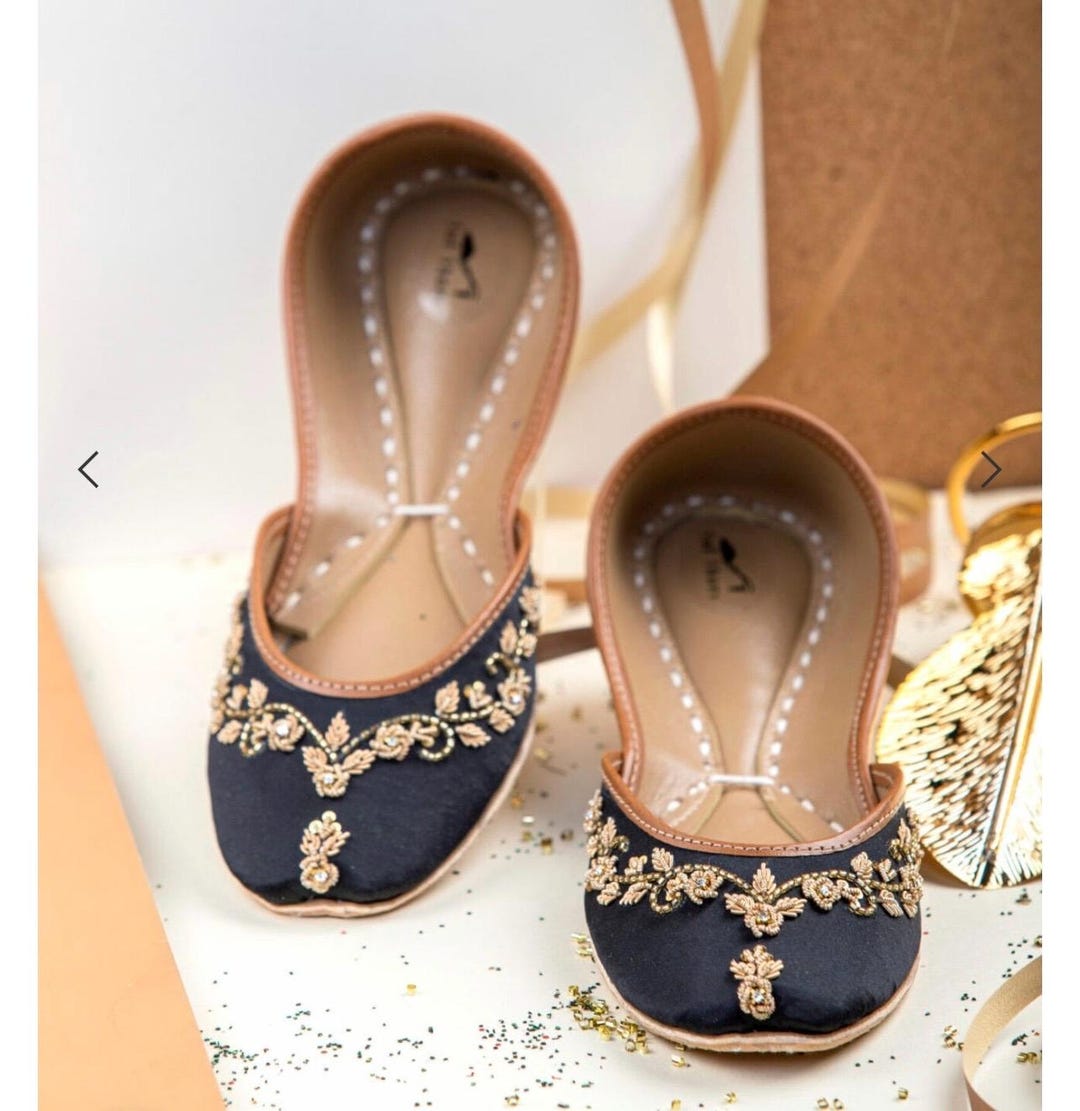 Handmade Silk Punjabi Mojari: Khussa Flats With Gold Detail - Etsy