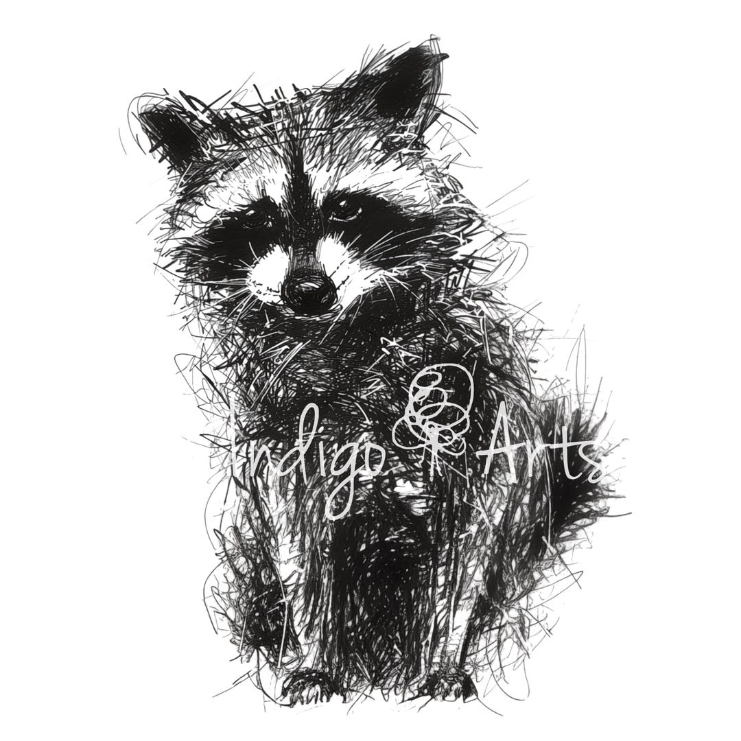 Raccoon JPG Digital Download Cute Trash Panda JPEG High Res Drawing of ...