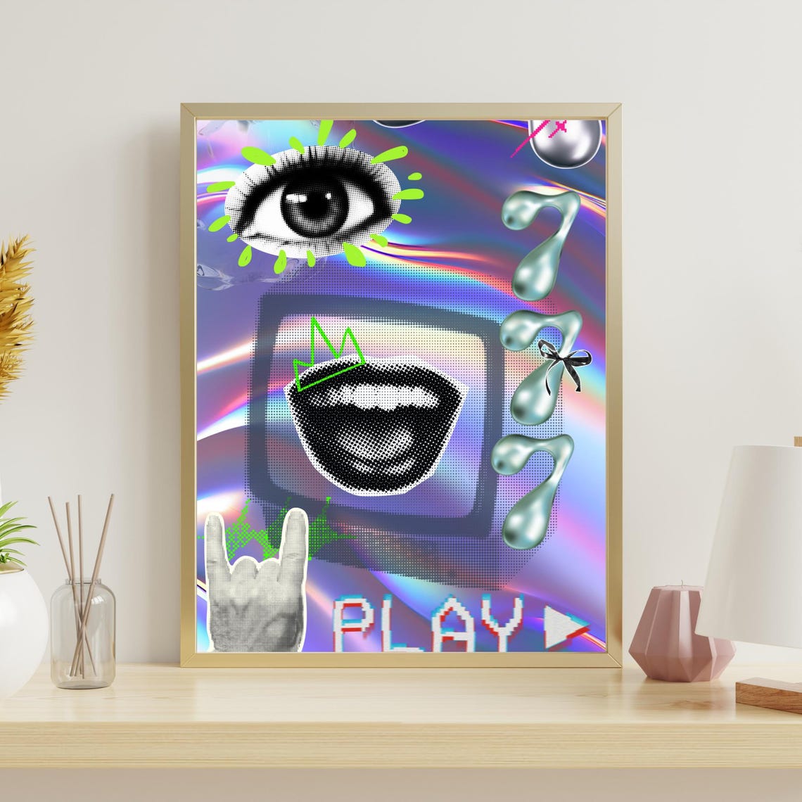 Y2K Aesthetic Digital Print - Retro Cyberpunk Wall Art | 777 Lucky ...