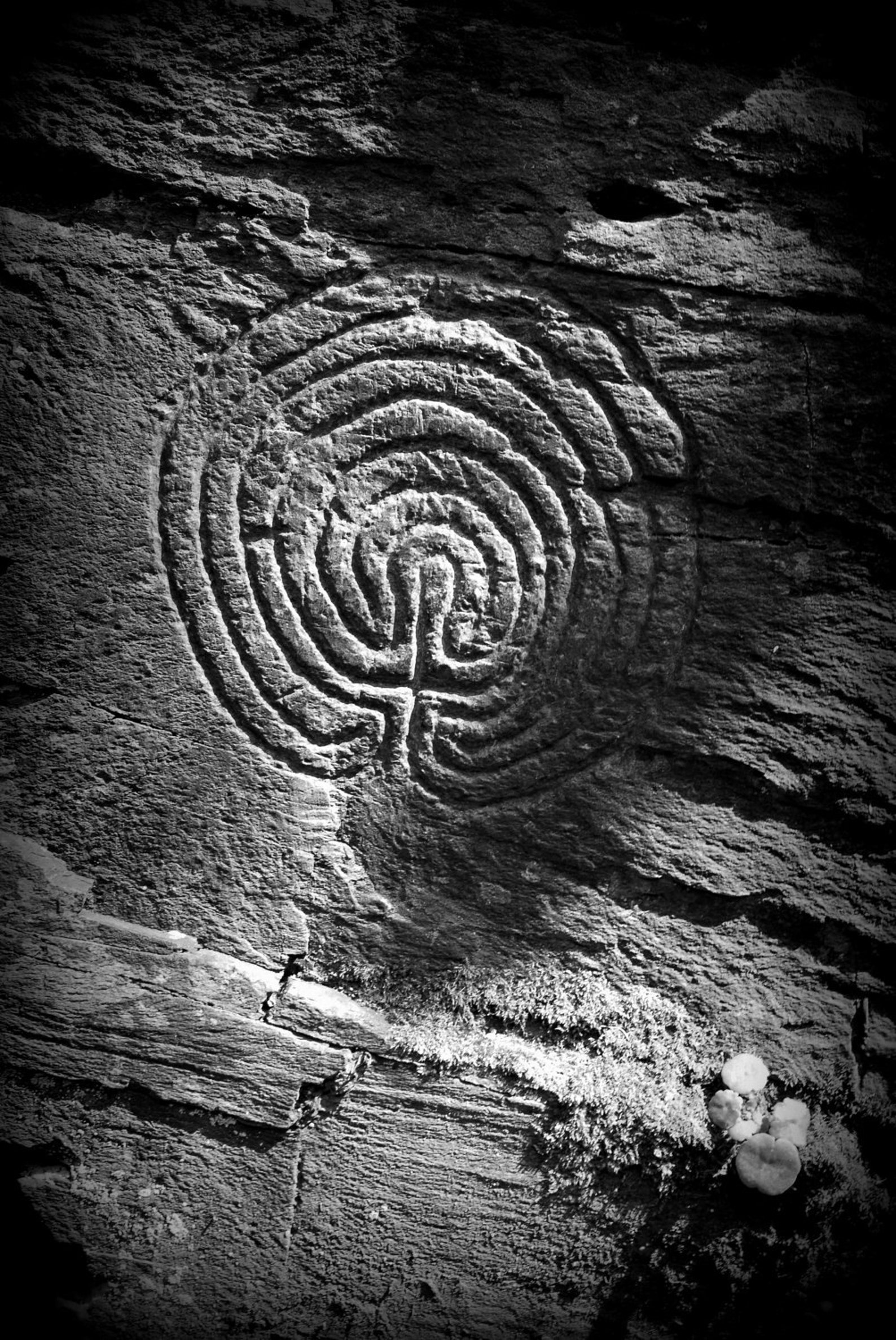 Labyrinth Rock Carving, North Cornwall UK Black and White A4 ...