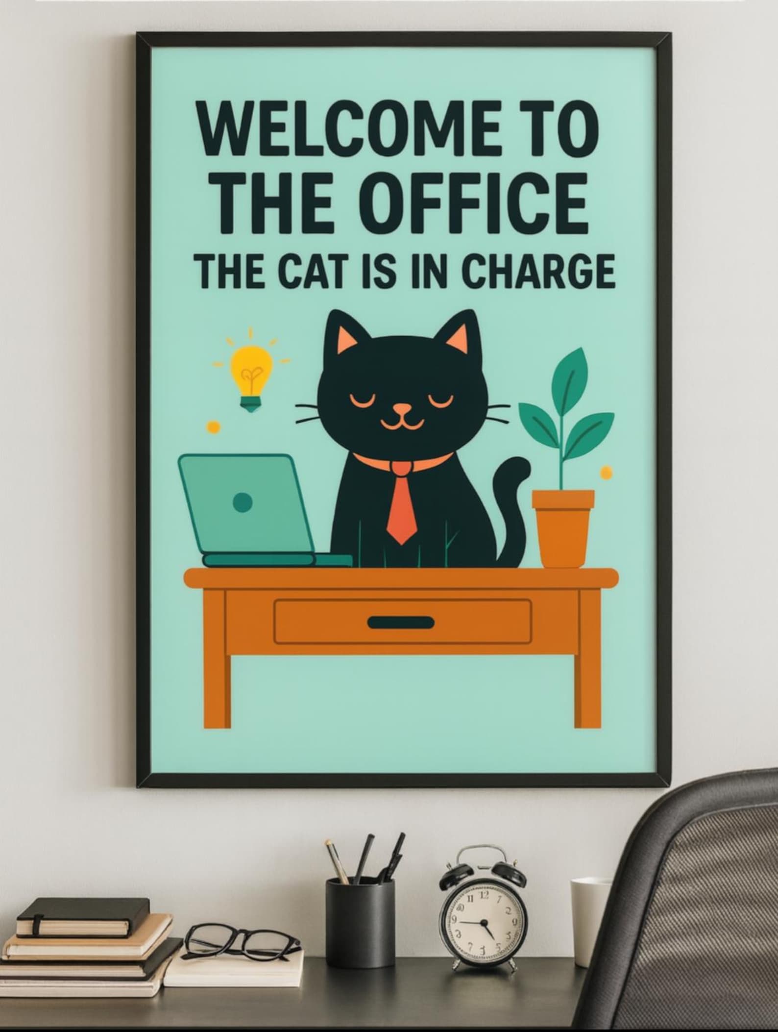 Funny Cat Office Wall Art | the Cat is in Charge Sign | Home Office ...