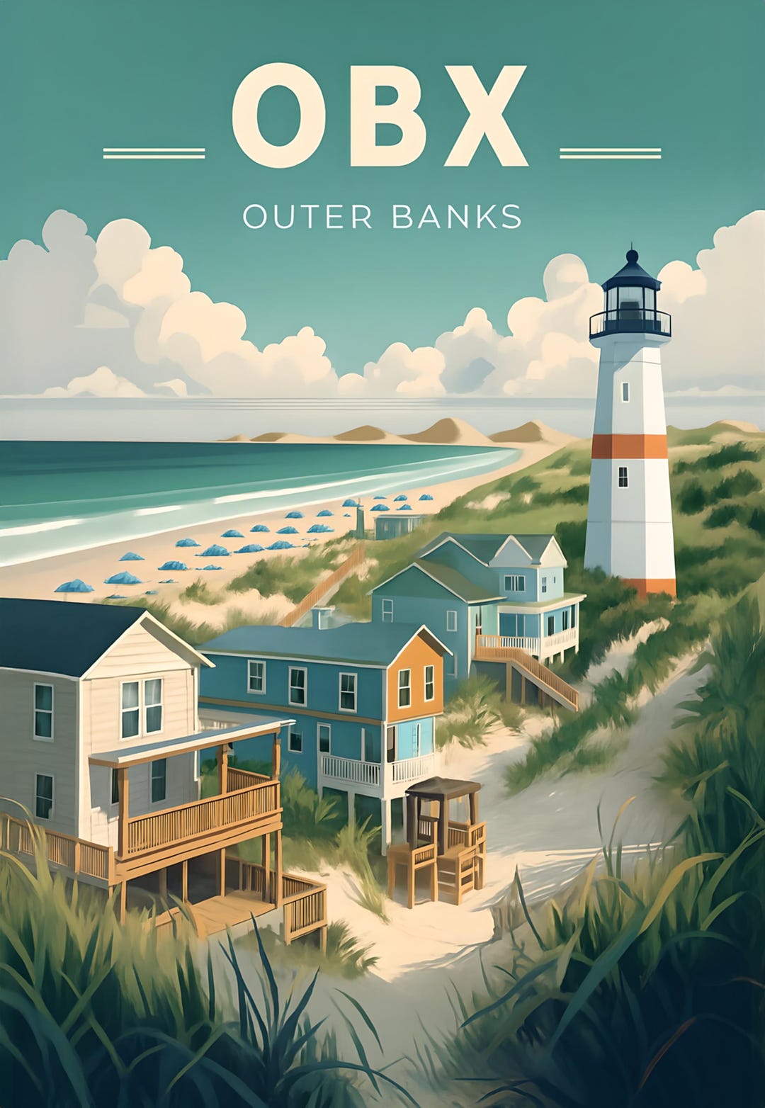 OBX Outer Banks Digital Download | Coastal Beach Wall Art | Lighthouse ...