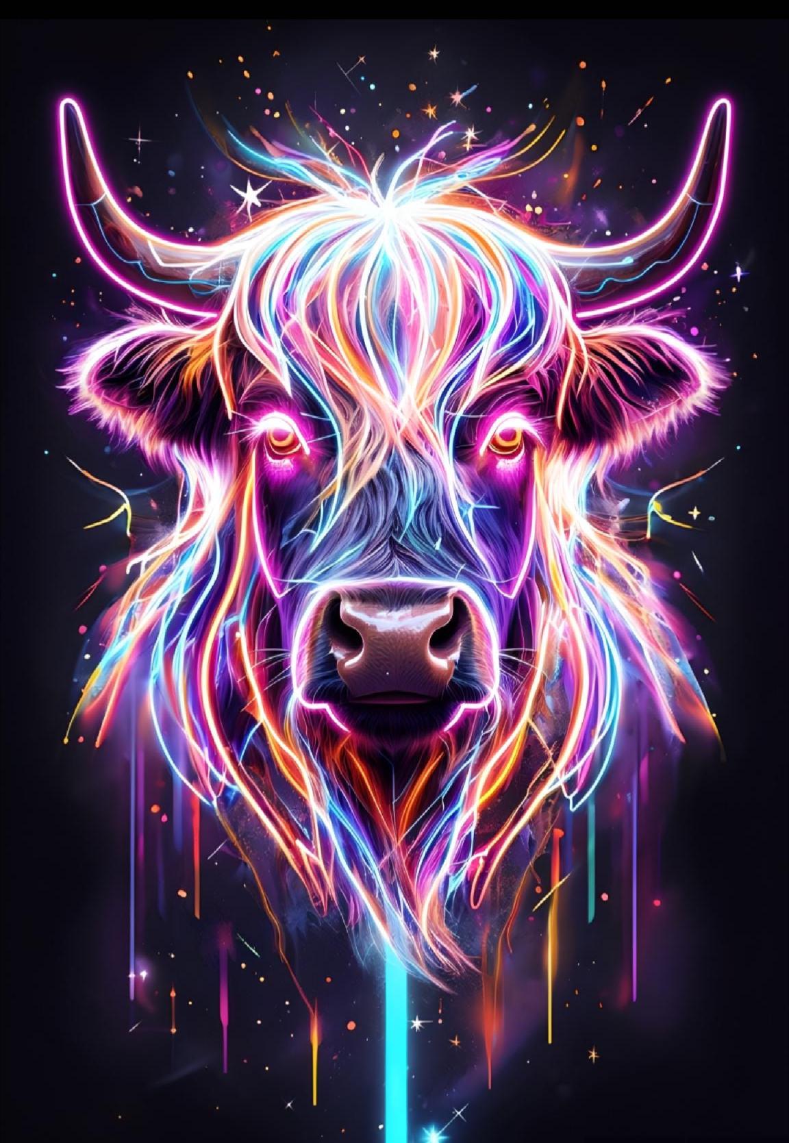 Electric Highland Cow Wall Art | Neon Highland Cow Digital Download ...