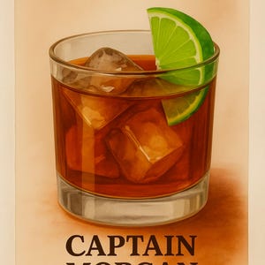Captain Morgan Rum Poster | Rum and Coke Wall Art | Vintage Bar Decor ...