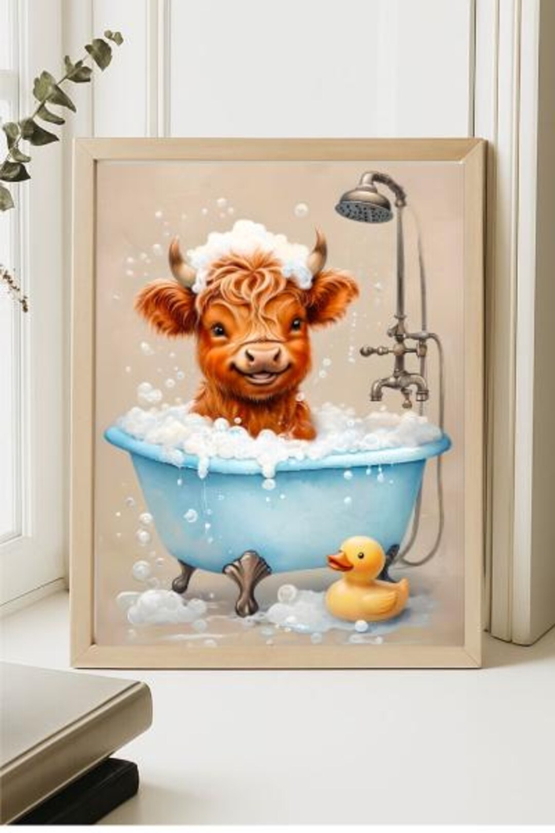 Highland Cow Bathtub PNG, Cute Farm Animal Bathroom Wall Art, Bubble ...