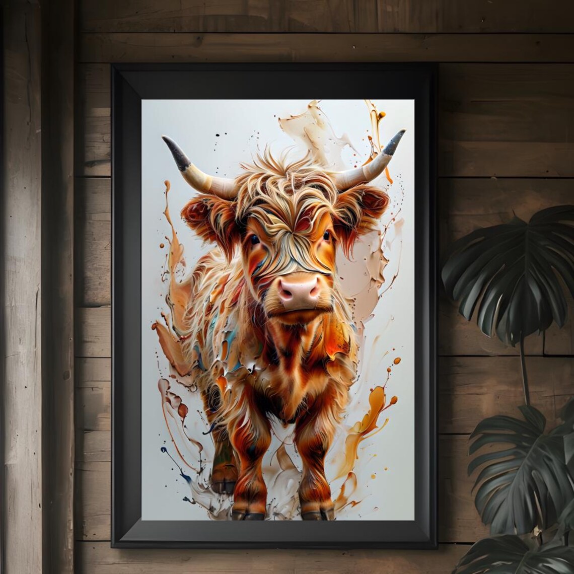 Highland Cow PNG Digital Download, Watercolor Splash Cow Art, Farmhouse ...