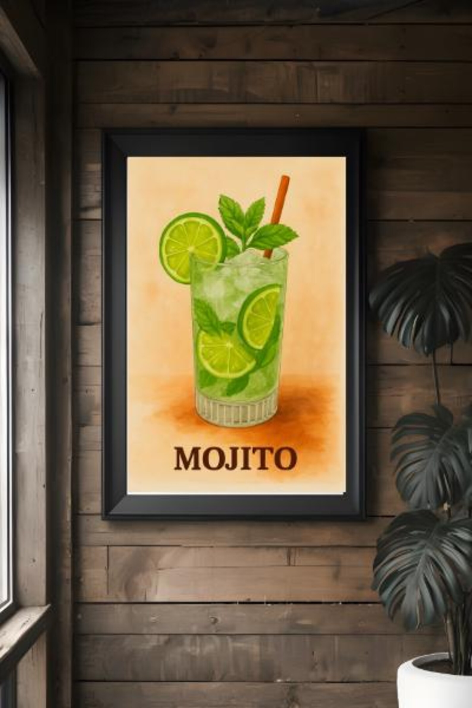 Mojito Cocktail Poster | Mint Lime Bar Art Print | Retro Kitchen Decor ...