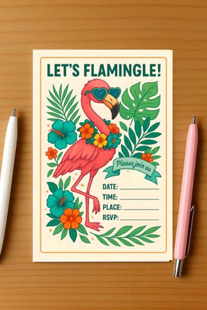 Let's Flamingle Flamingo Invitation - Tropical Party Printable - Summer ...