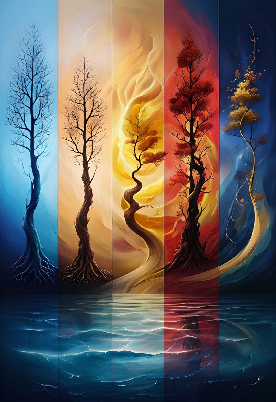 Earth Wind & Fire Tree Art | Four Elements Digital Download | Fantasy Nature Wall Print ...