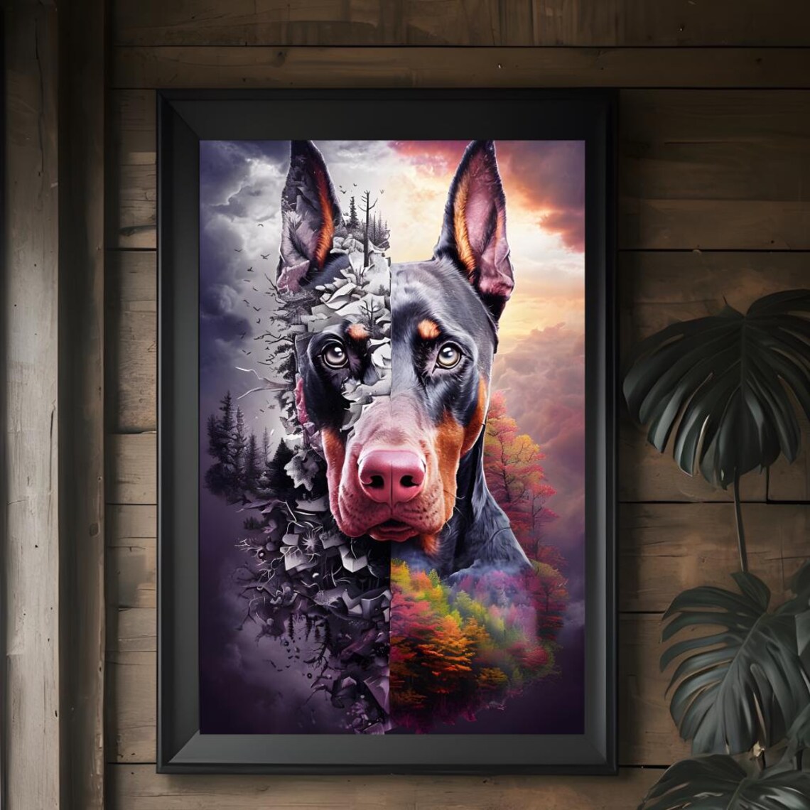 Doberman Split Landscape PNG | Half Nature Half Abstract Dog Art ...