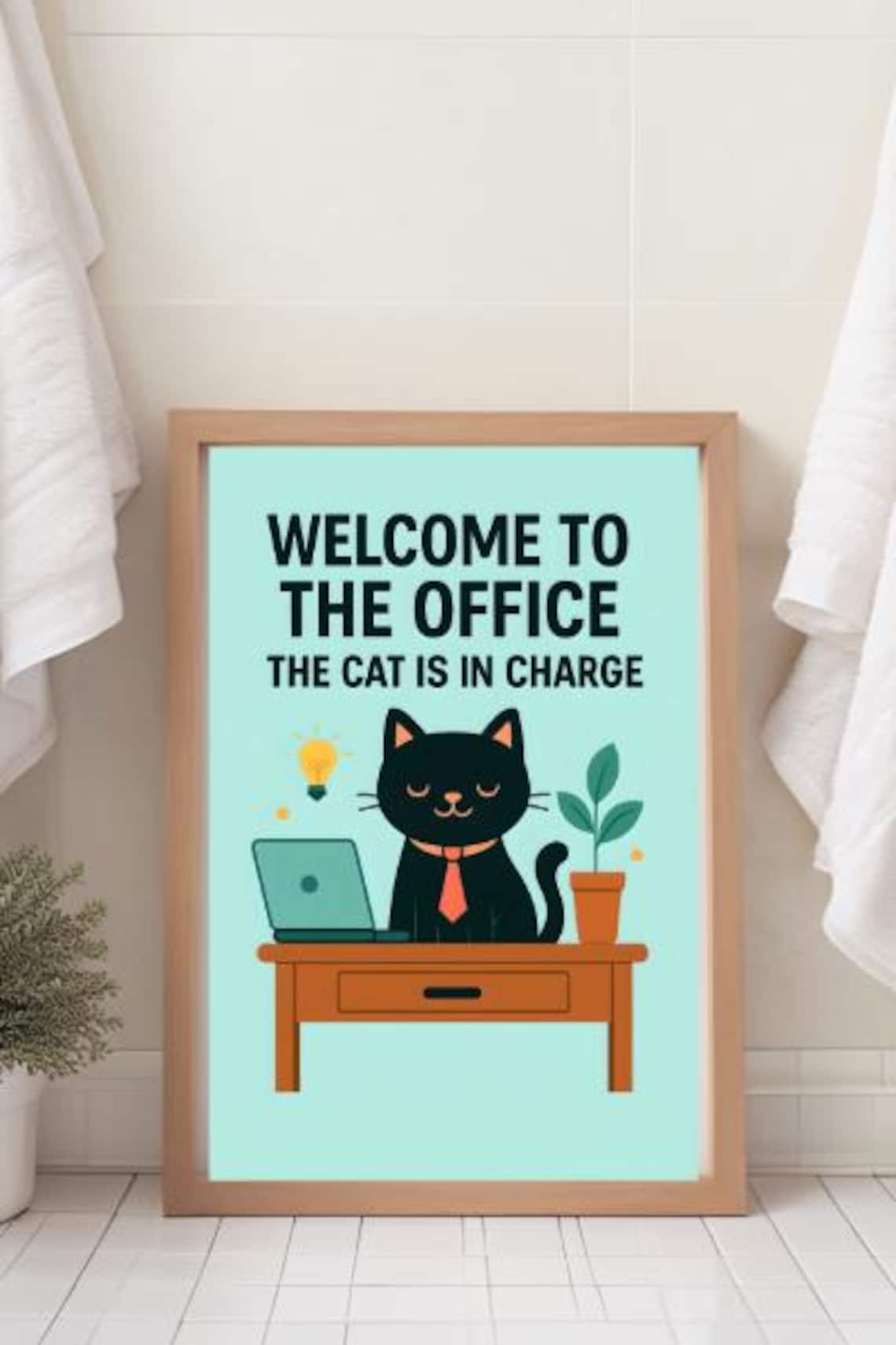 Funny Cat Office Wall Art | the Cat is in Charge Sign | Home Office ...