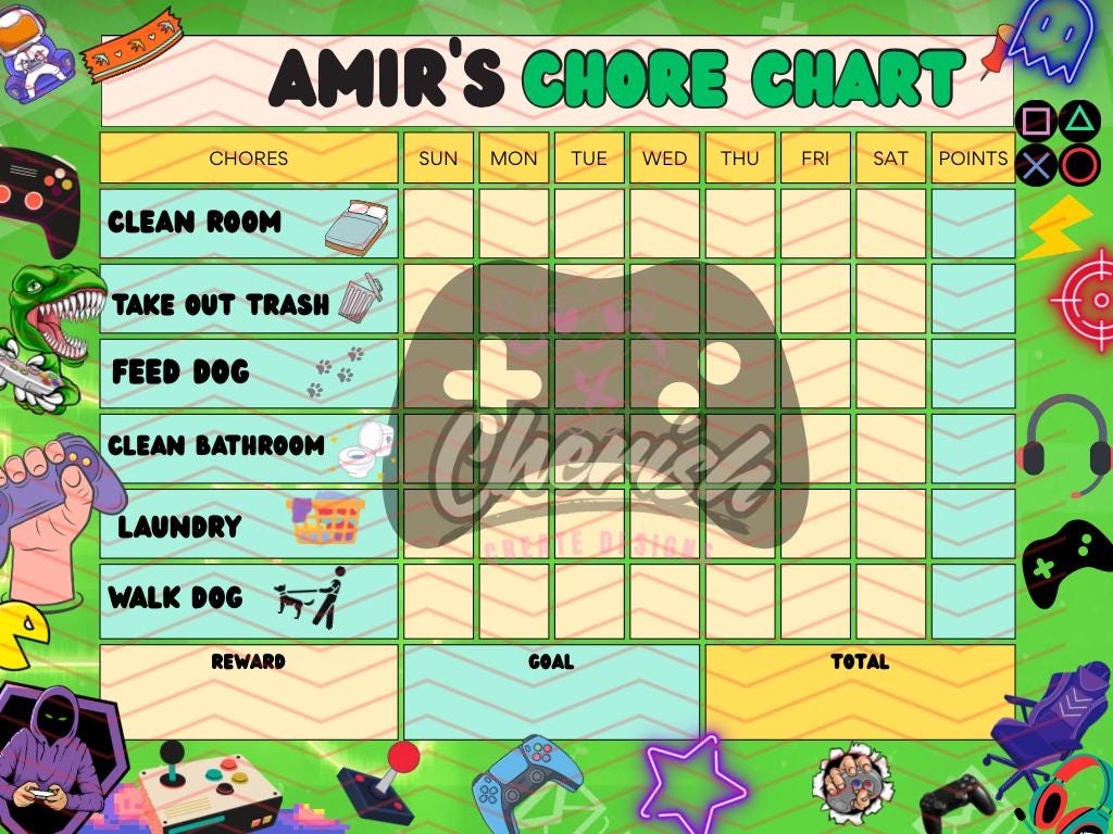 Gamer-themed Digital Chore Chart for Boys | Printable Chore Tracker for ...