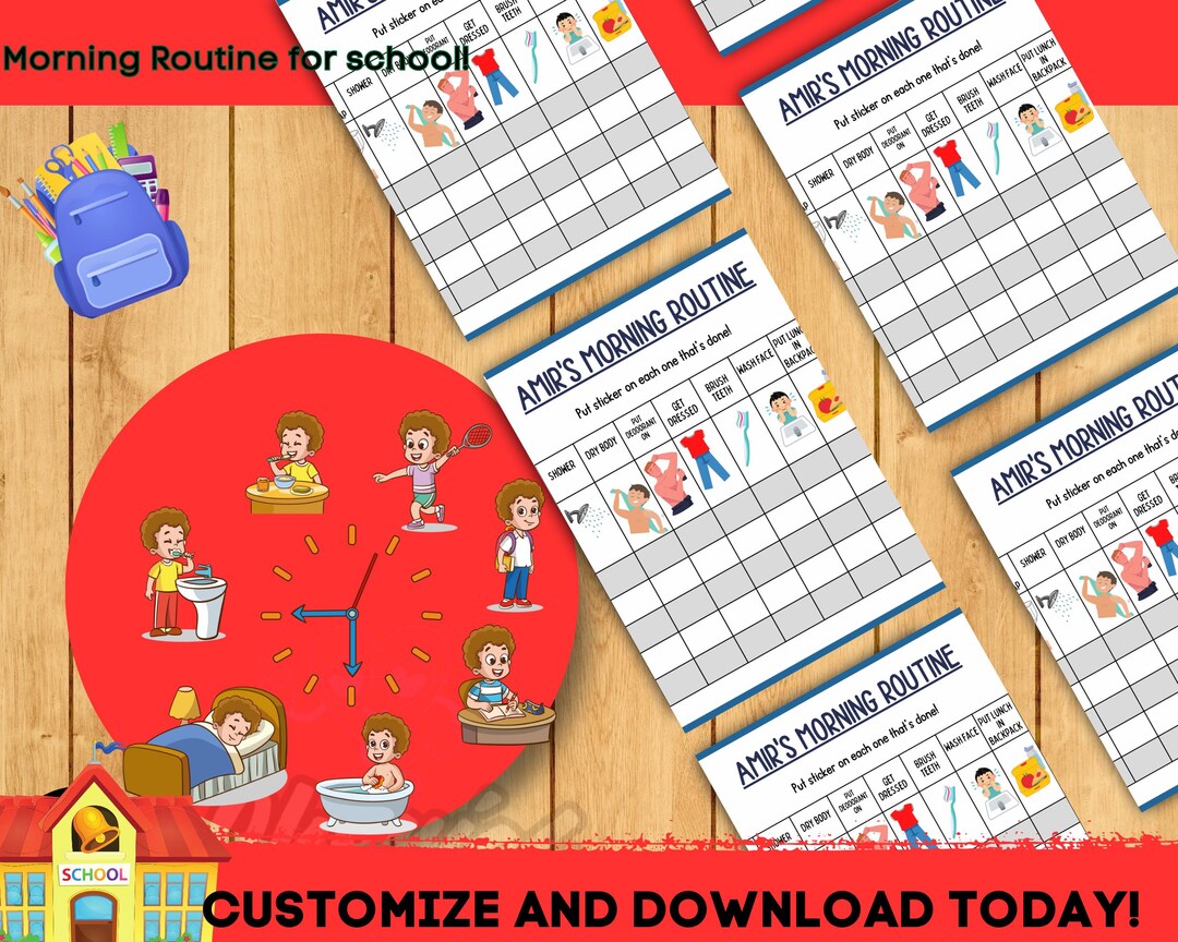 Morning Routine Chart for Kids - Printable Daily Checklist | Visual ...