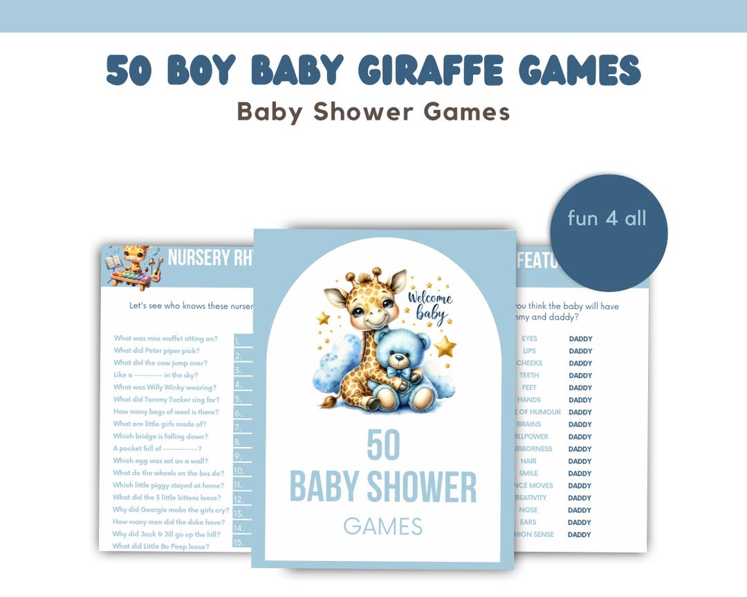 50 Baby Boy Giraffe Baby Shower Games | Printable Fun Party Activities ...