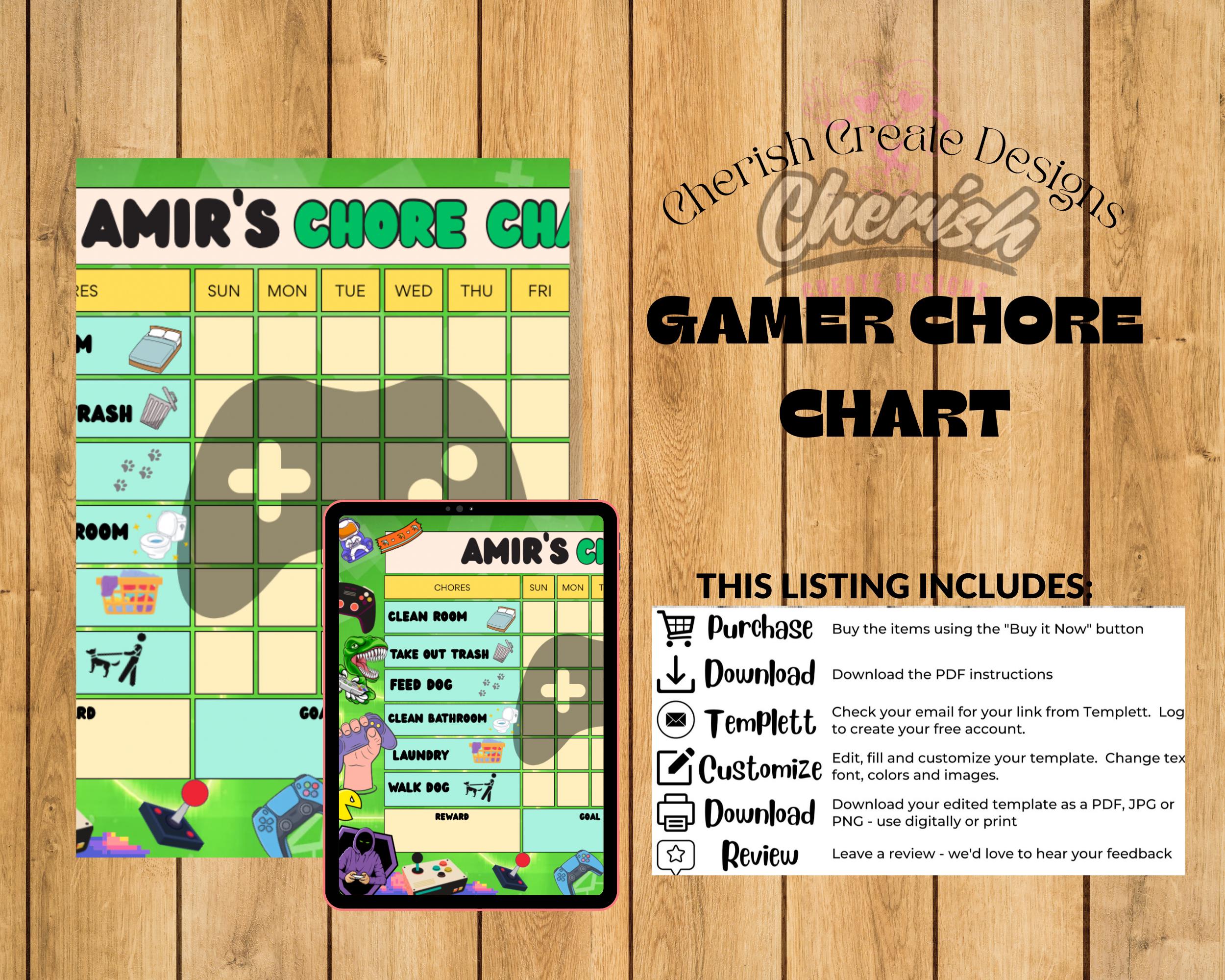 Gamer-themed Digital Chore Chart for Boys | Printable Chore Tracker for ...
