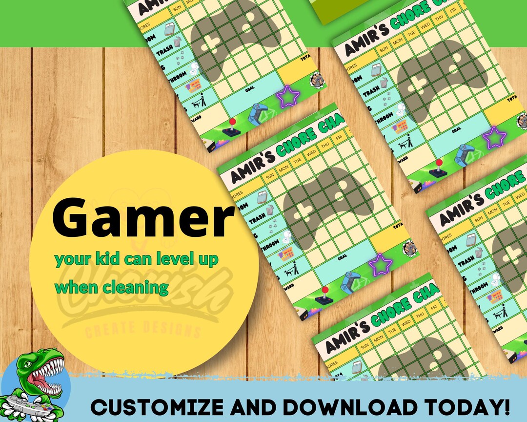 Gamer-themed Digital Chore Chart for Boys | Printable Chore Tracker for ...