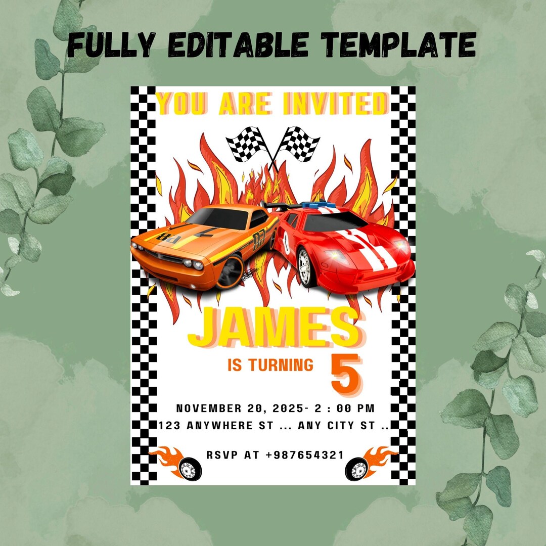 Editable Hot Wheels Birthday Invitation Template (digital Download ...