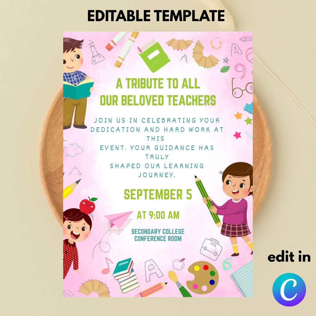 Editable Teachers Day Party Invitation Template ( 5x7 ) Digital ...