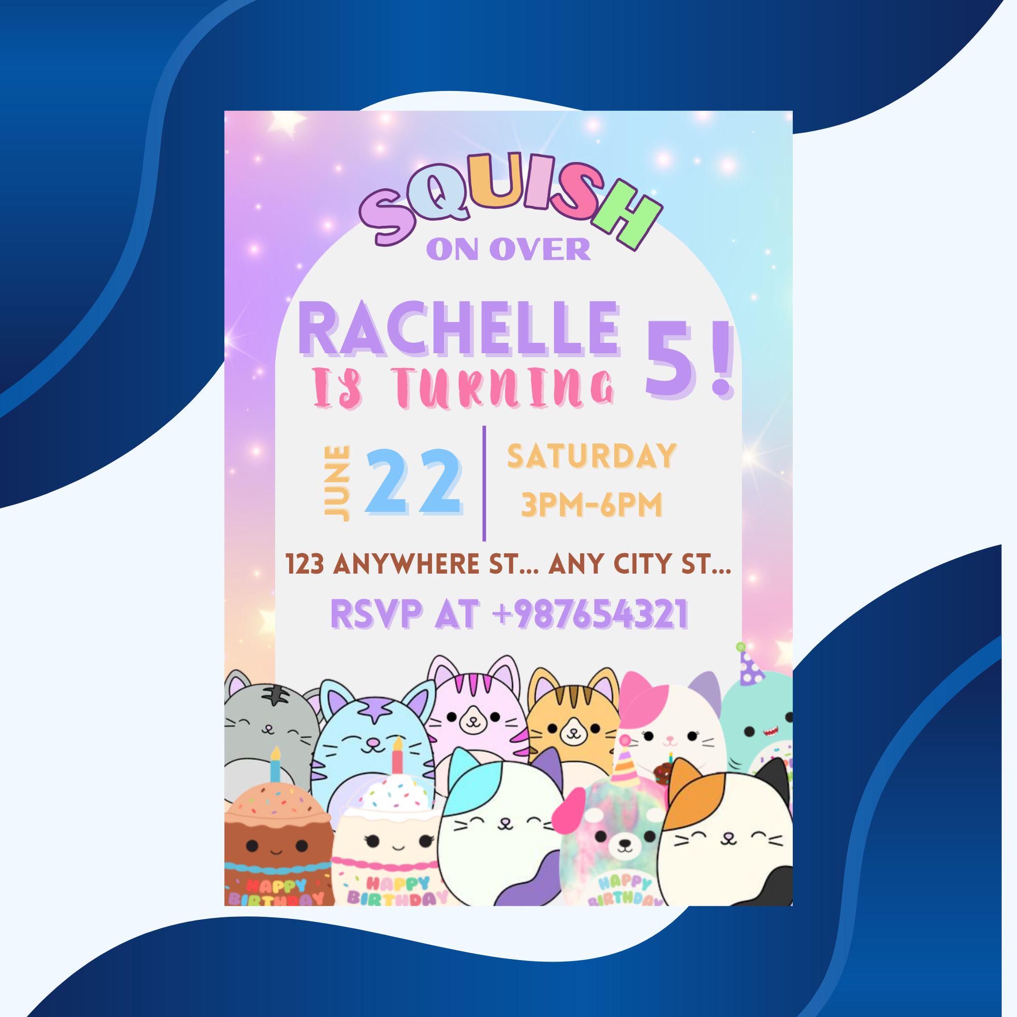 Editable Squishmallow Birthday Invitation Template: Canva PDF (5x7 ...