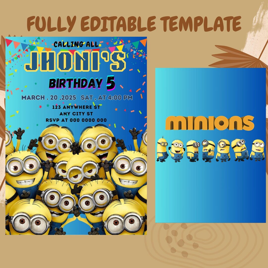 Editable Minion Birthday Invitation Template / Editable Kids Minion ...