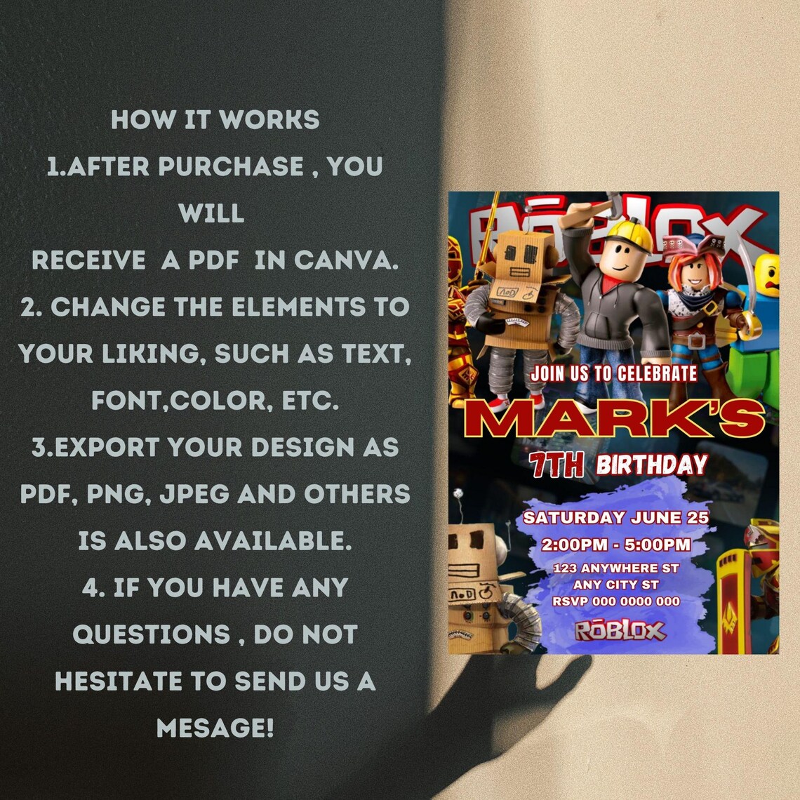 Editable Roblox Birthday Invitation Template (digital Download) - Etsy