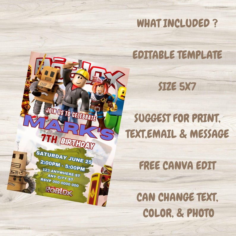 Editable Roblox Birthday Invitation Template (digital Download) - Etsy