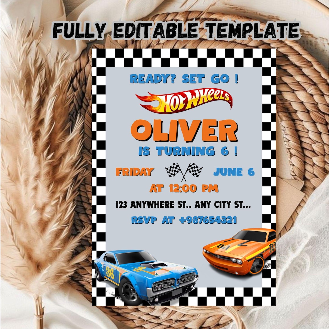Editable Hot Wheels Birthday Invitation Template: Racing Car Party ...