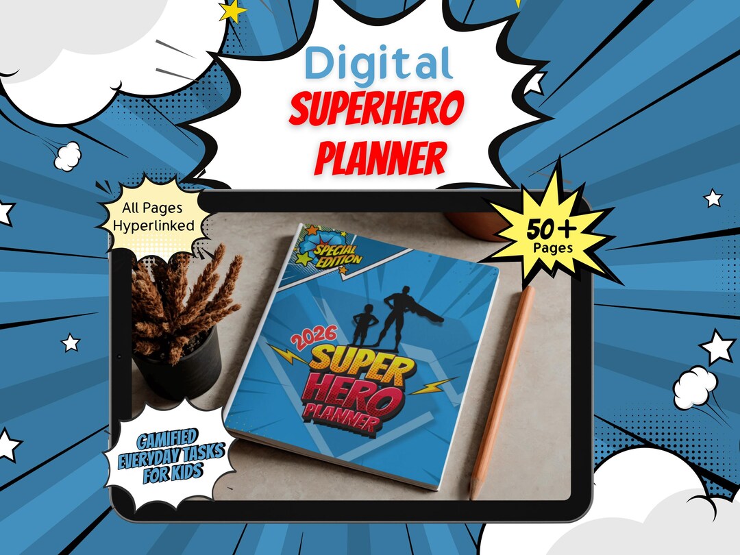 2026 Superhero Kids Digital Planner, Comic Chore Chart (PDF) - Etsy