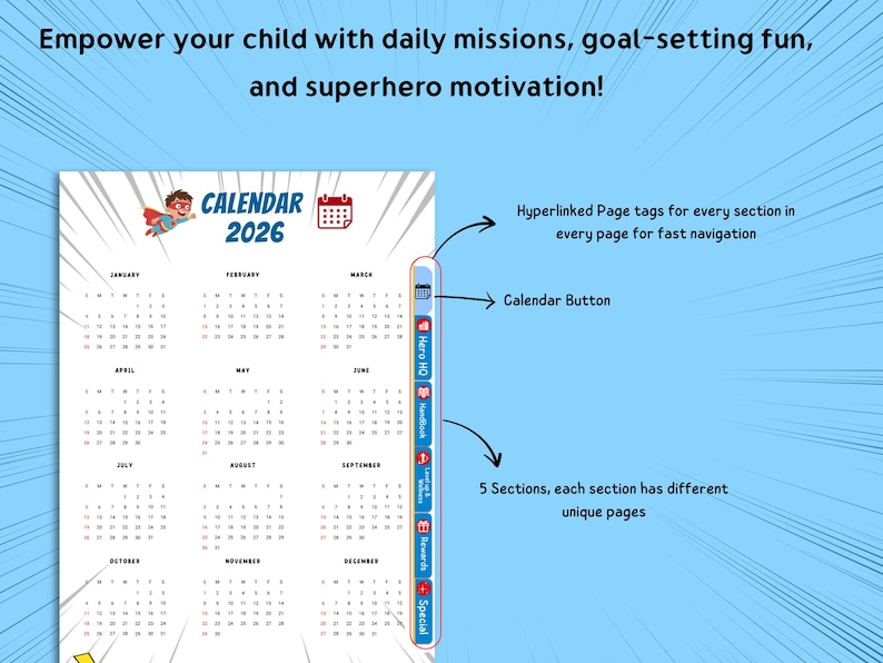 2026 Superhero Kids Digital Planner, Comic Chore Chart (PDF) - Etsy