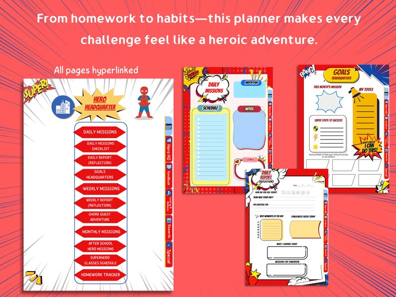 2026 Superhero Kids Digital Planner, Comic Chore Chart (PDF) - Etsy