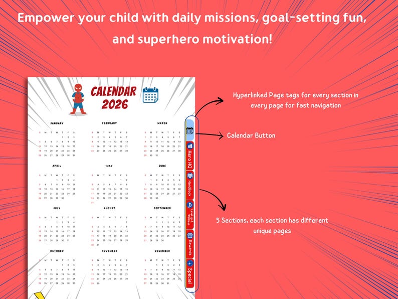 2026 Superhero Kids Digital Planner, Comic Chore Chart (PDF) - Etsy