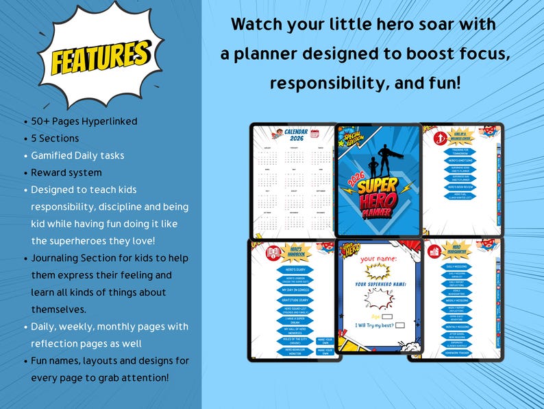 2026 Superhero Kids Digital Planner, Comic Chore Chart (PDF) - Etsy