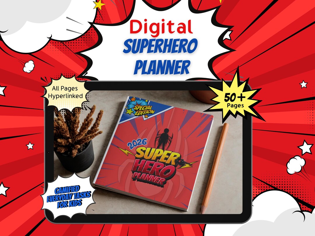 2026 Superhero Kids Digital Planner, Comic Chore Chart (PDF) - Etsy