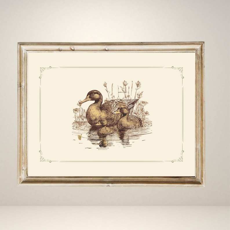 Vintage Duck Print Rustic Home Decor Antique Swan Sketch Farmhouse Wall ...
