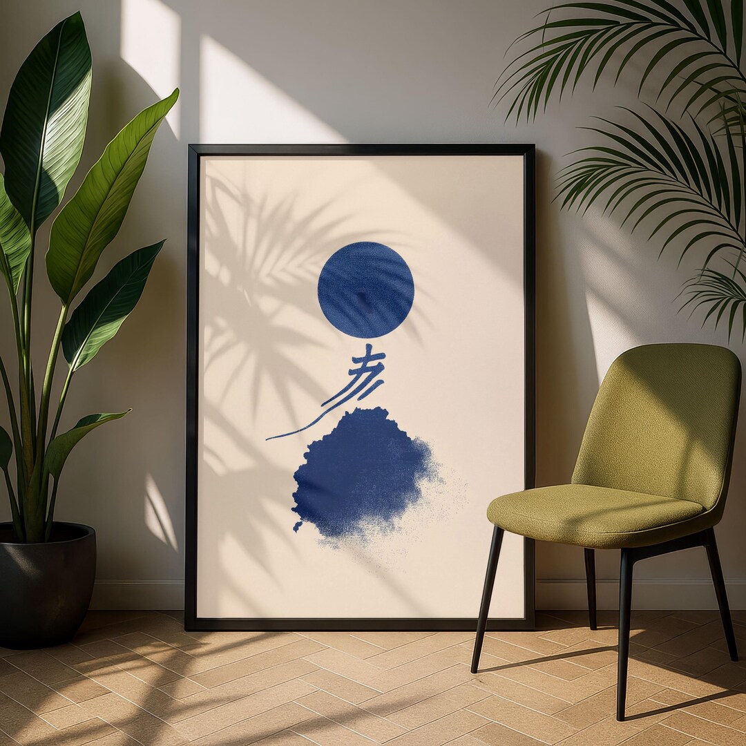 Minimalistisk Indigo Enso-poster - Japansk Zen-bläckkonst - Etsy Sverige