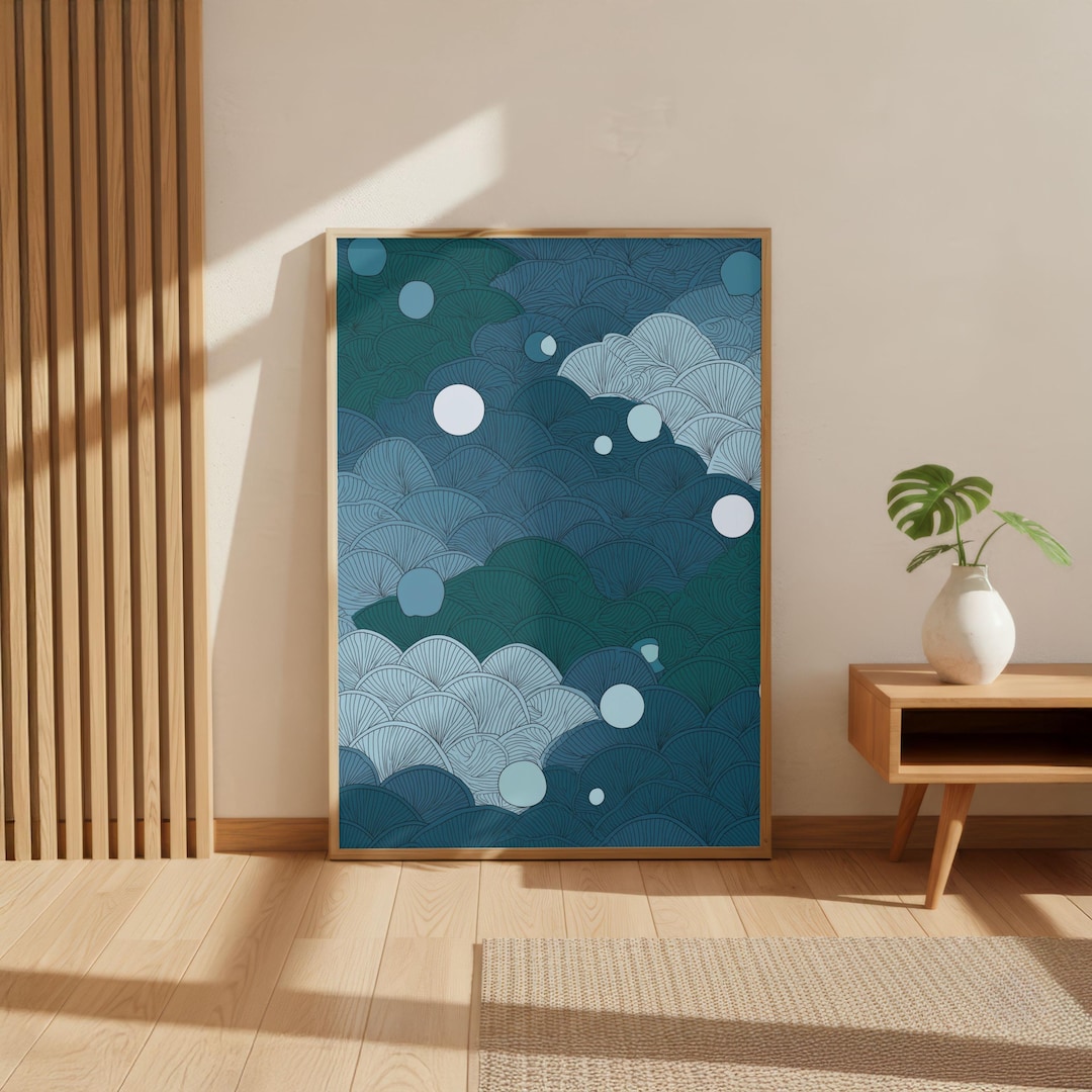 Yayoi Kusama Abstract Wave Poster Japanese Modern Art Blue Pattern Wall ...