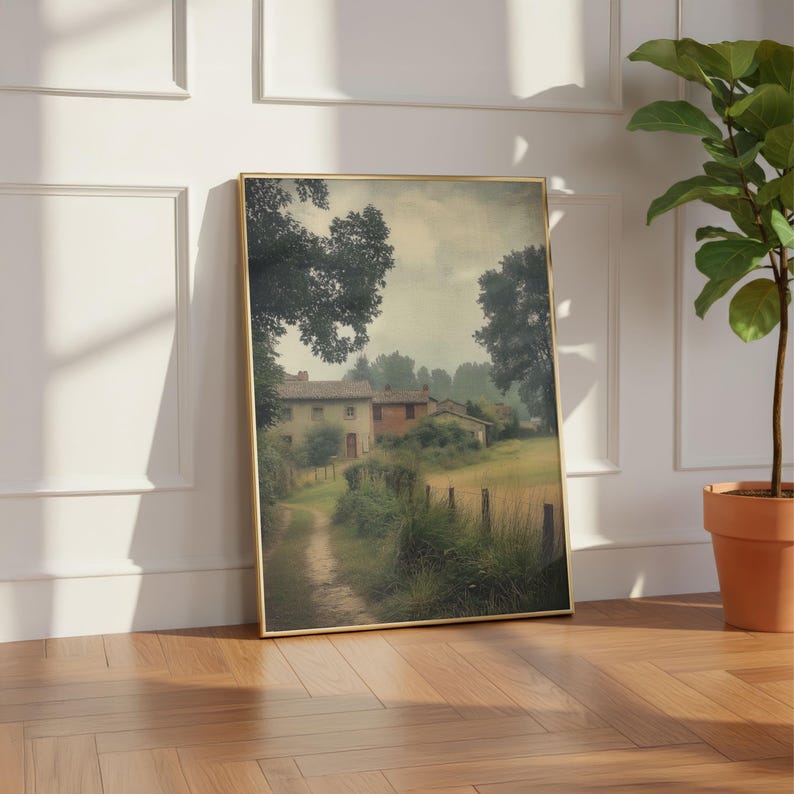 Vintage French Countryside Wall Art, Rustic Farmhouse Landscape Poster ...