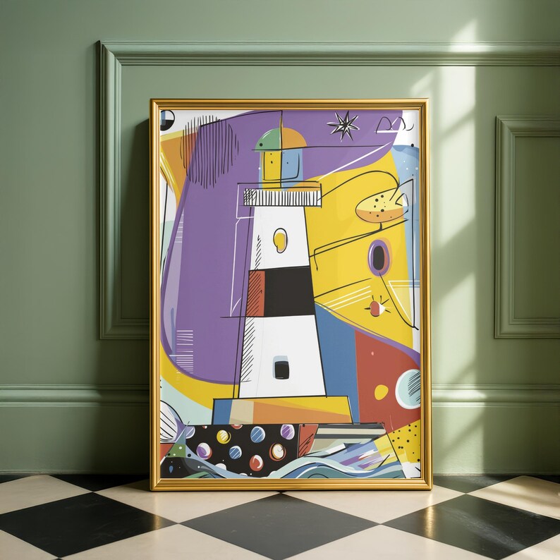 Cubism Lighthouse Poster - Bright Geometric Ocean Artwork - Etsy